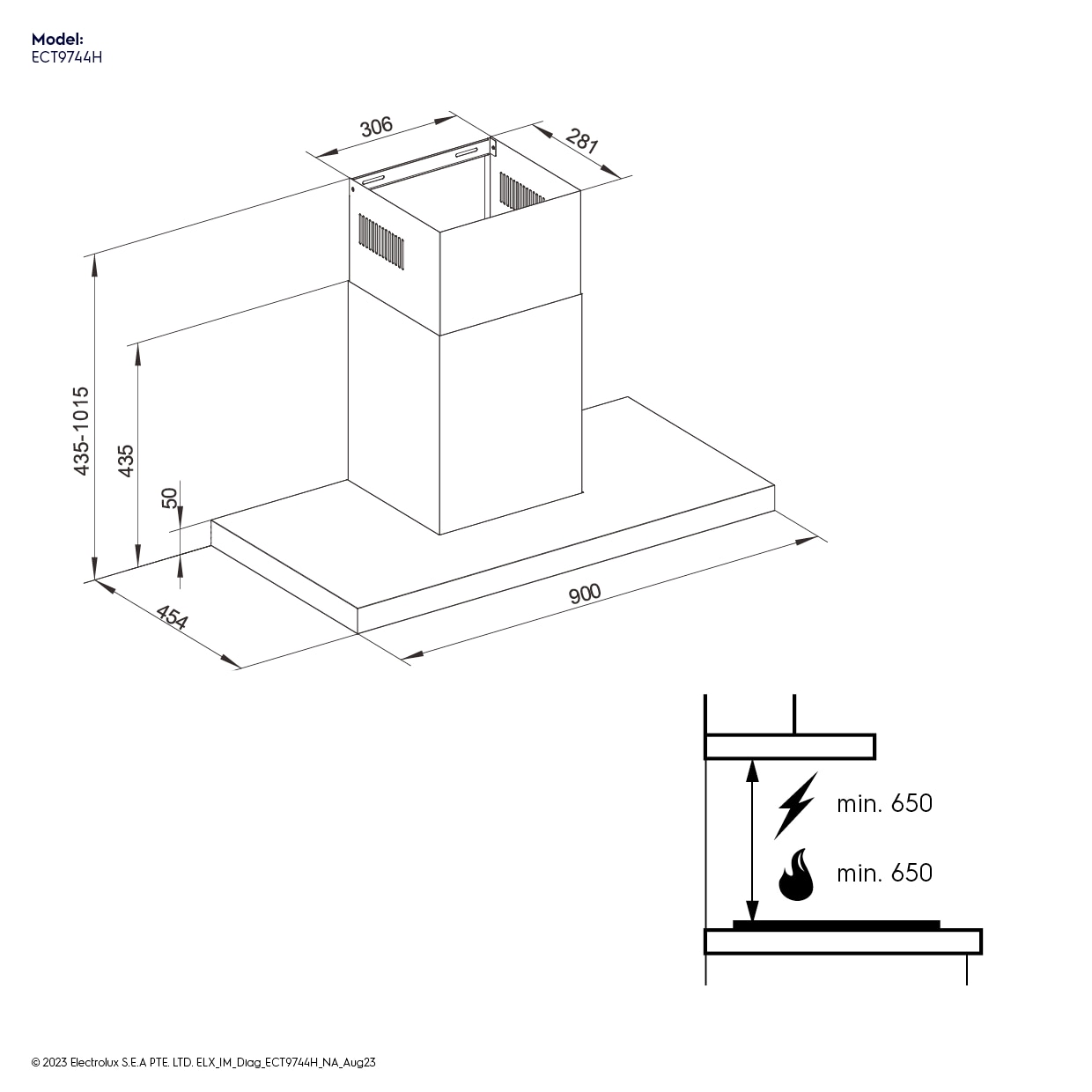 90cm UltimateTaste 700 chimney extractor hood | ECT9744H | Electrolux ...