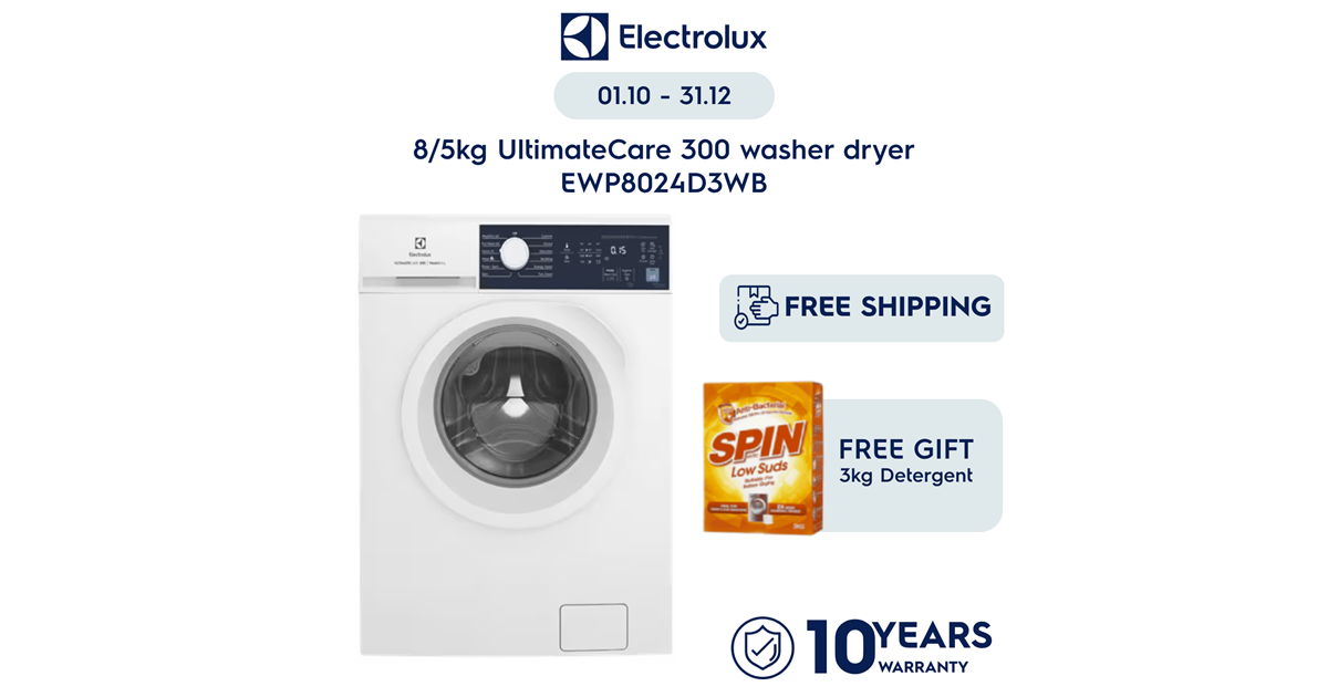8/5kg UltimateCare 300 washer dryer - EWP8024D3WB | Electrolux Singapore